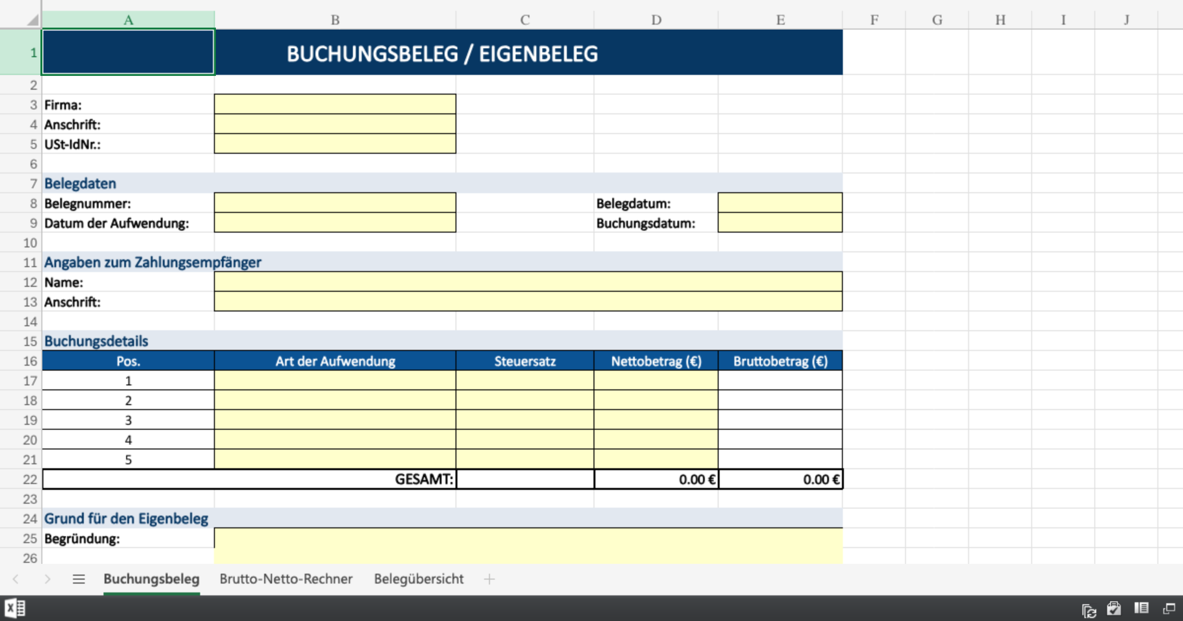 GoBD-Buchungsbeleg Vorlage für Excel - WHK Controlling
